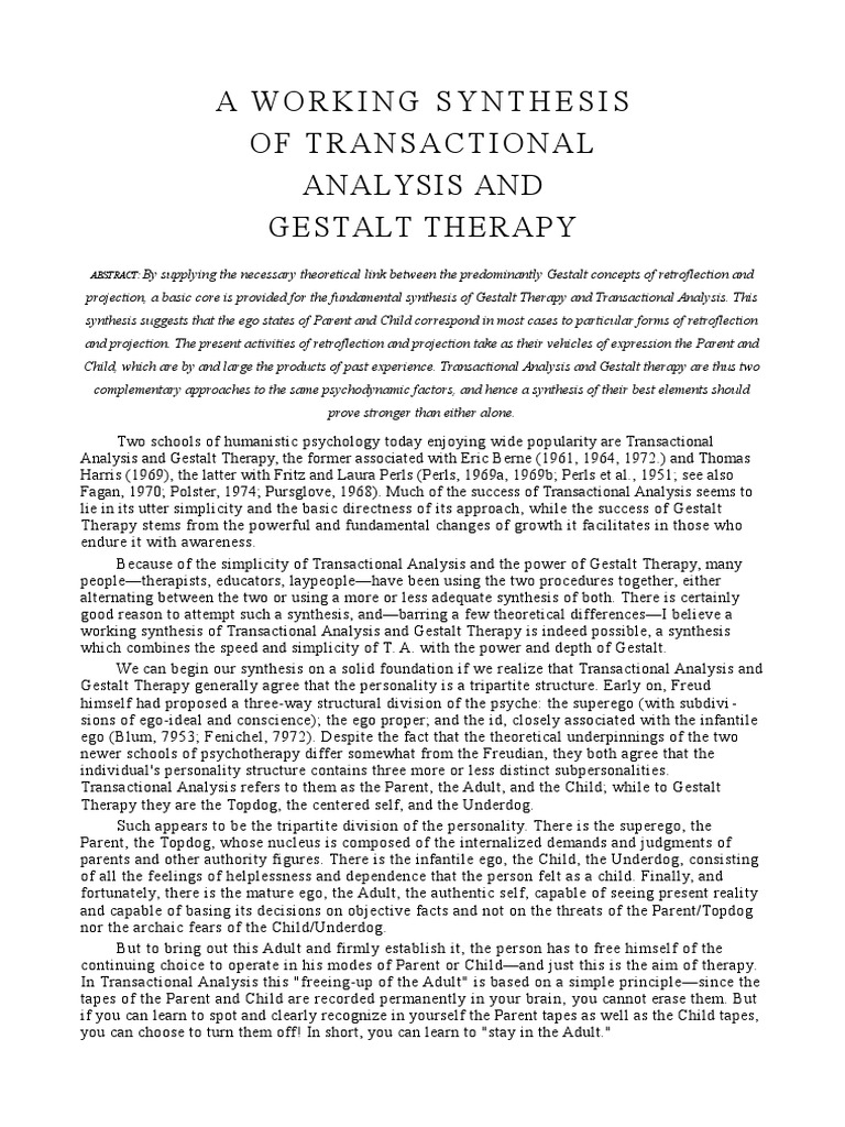 Wilber, Ken - Gestalt - Transactional Analysis Synthesis | PDF | Id | Gestalt Therapy