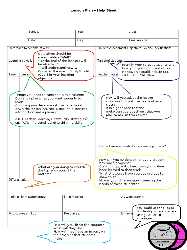Lesson Plan Support Sheet