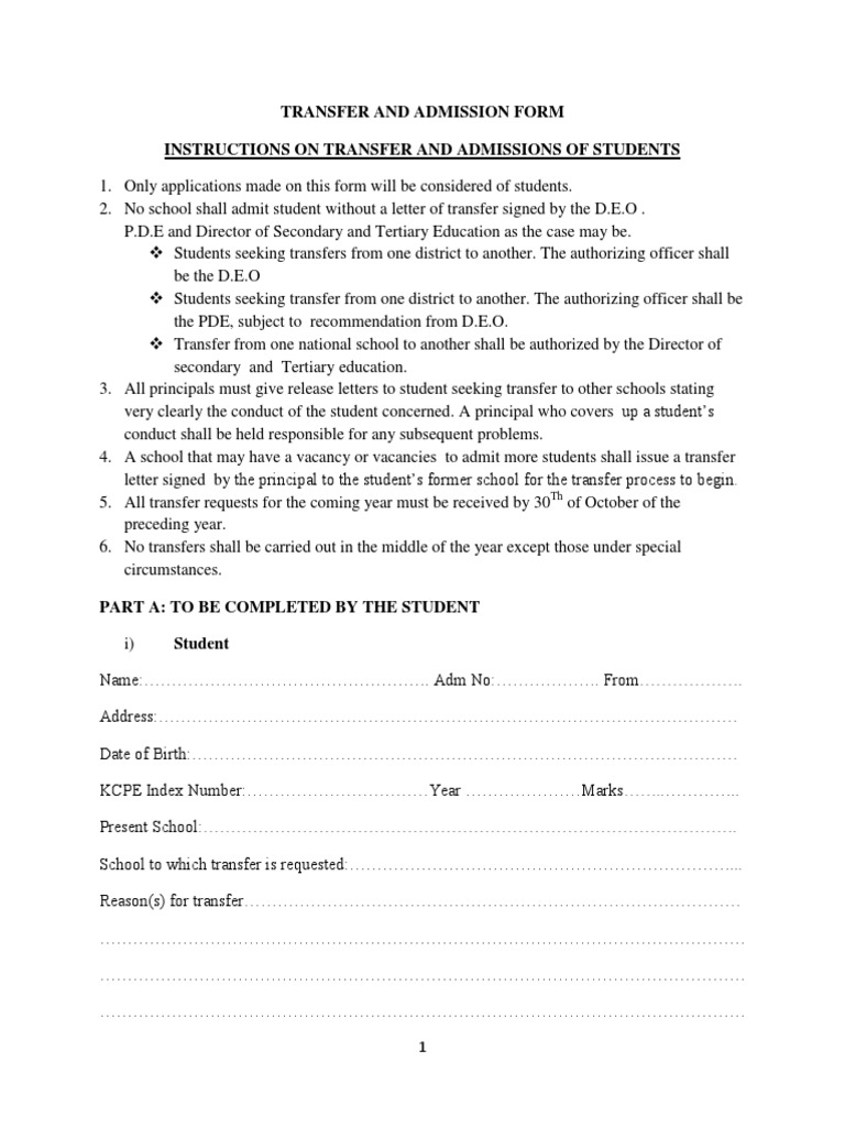 Transfer Form - Secondary School Students (Kenya ) | Justice | Crime ...