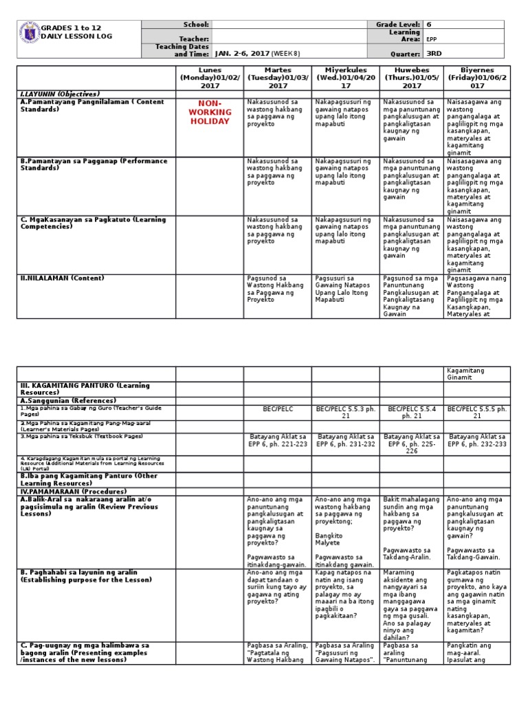 Epp Grade 6 DLL, q3 WK 8 | PDF