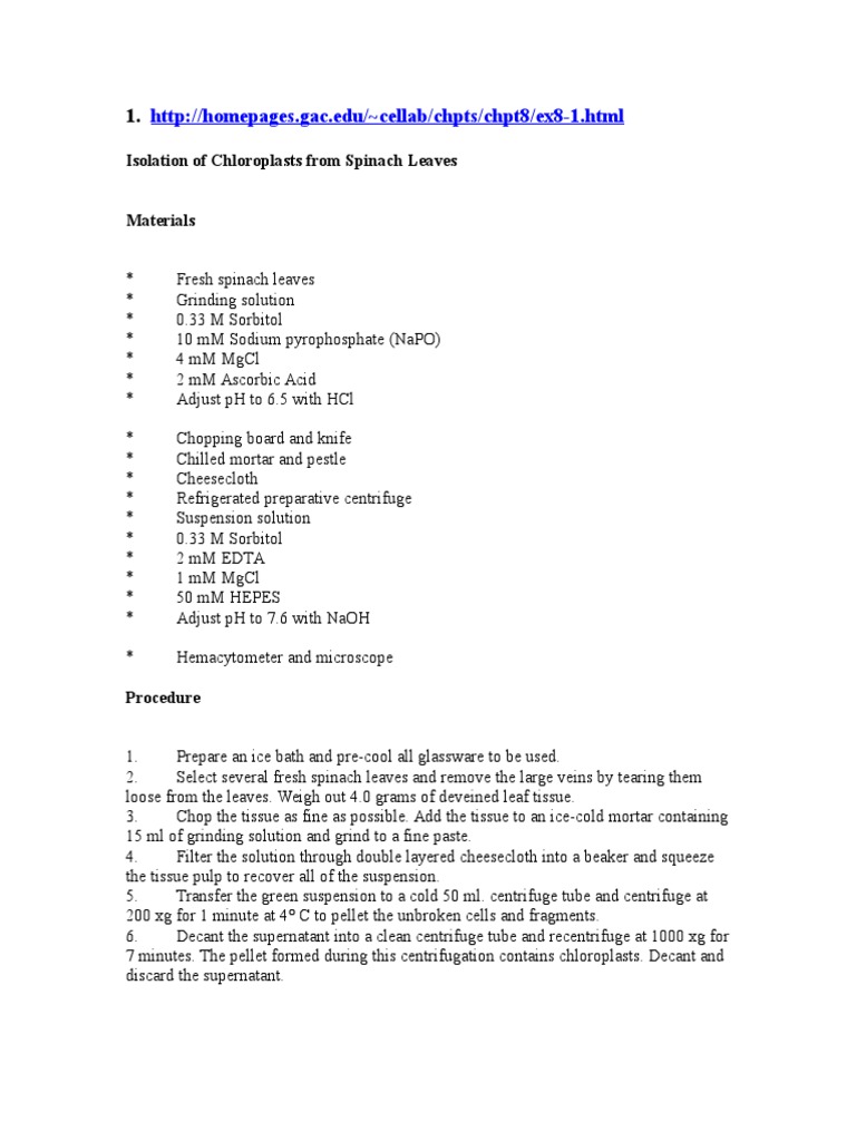 Chloroplast Isolation | PDF | Chloroplast | Mitochondrion