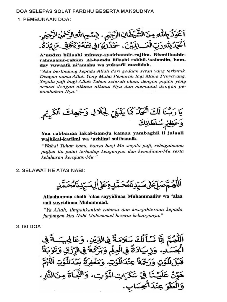 Doa Selepas Solat Fardhu Beserta Maksudnya | PDF