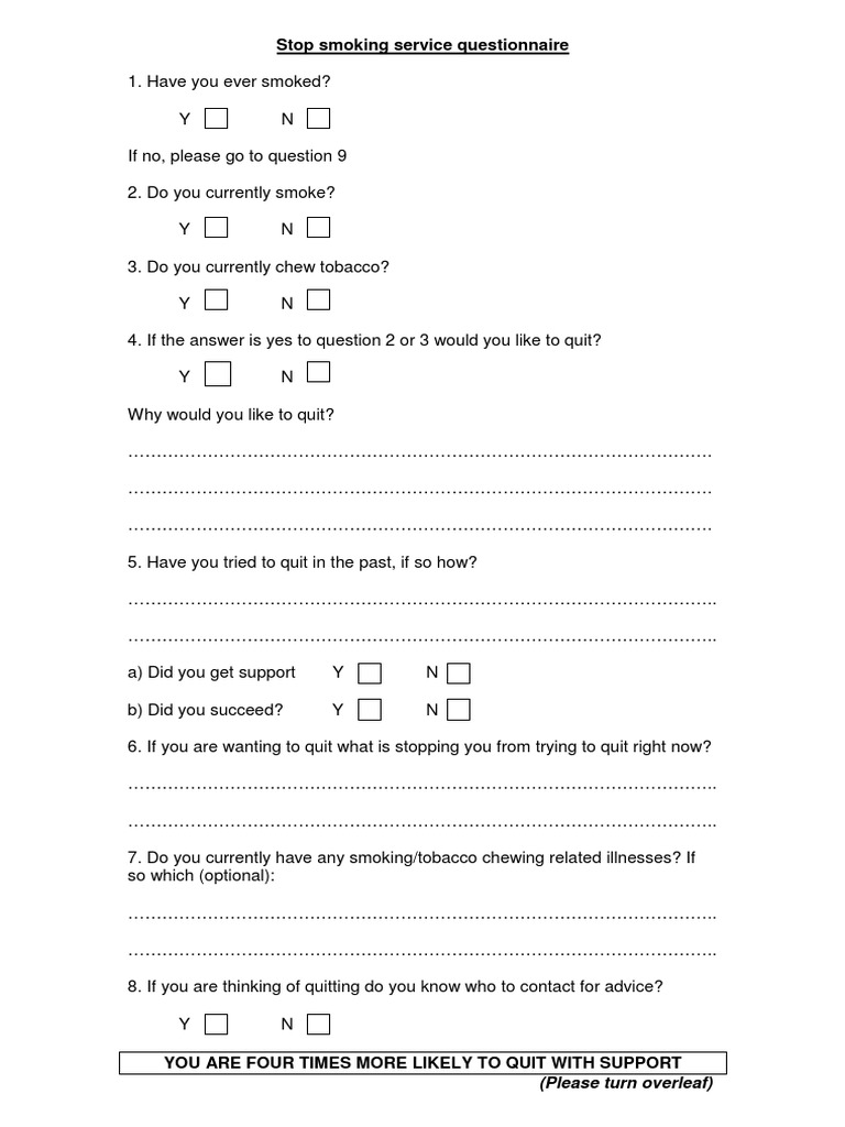 Stop Smoking Service Questionnaire | PDF