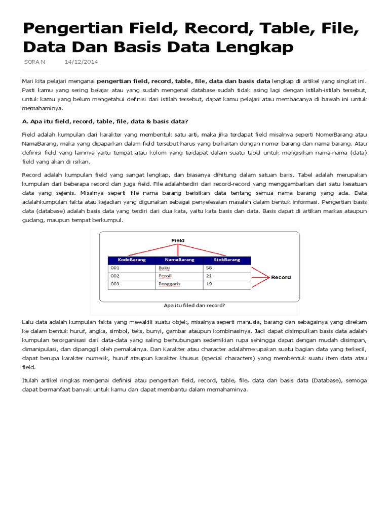 Pengertian Field, Record, Table, File, Data Dan Basis Data Lengkap ...