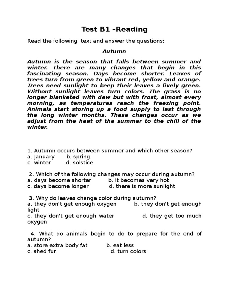 Test B1.Reading | PDF