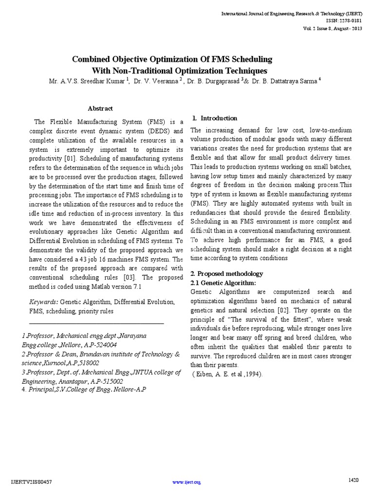 Combined Objective Optimization Of Fms Scheduling With Non Traditional Optimization Techniques