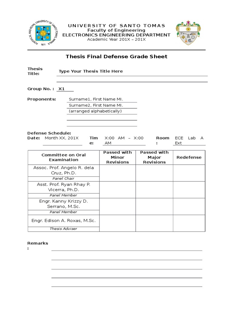 Thesis Grade Sheet (Sample) | PDF
