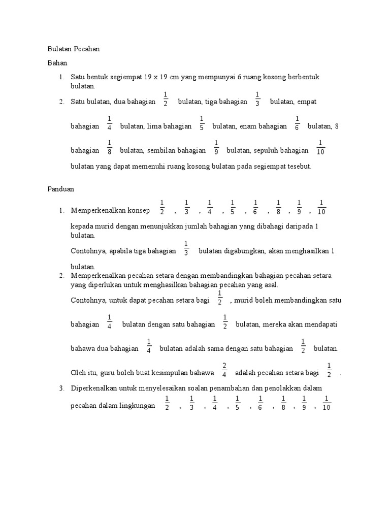 Panduan Bulatan Pecahan | PDF