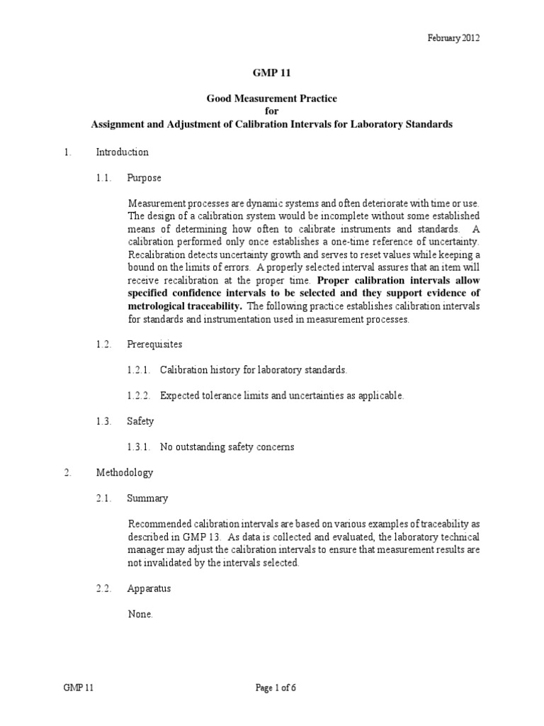 GMP 11 Calibration Intervals For Laboratory Standards PDF | PDF ...