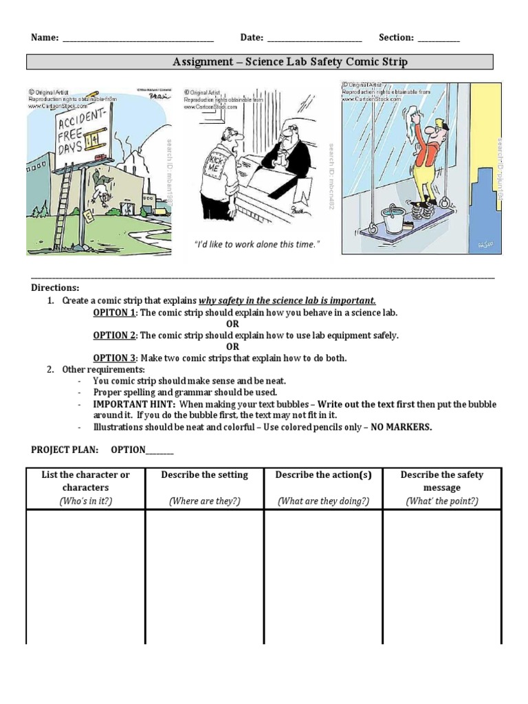 Assignment - Science Lab Safety Comic Strip | PDF