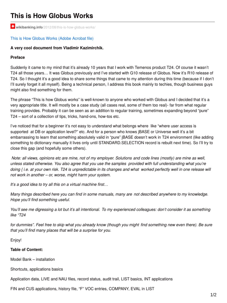 Wikibanking - Info-This Is How Globus Works PDF | PDF | Subroutine | Software Development