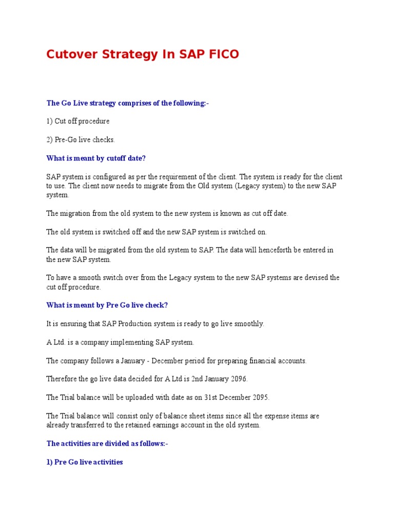 Cutover Strategy In Sap Fico Pdf Debits And Credits Service