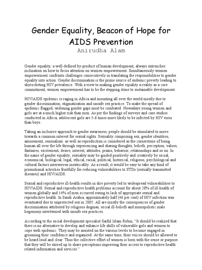 Gender Equality, Beacon of Hope For AIDS Prevention | PDF | Hiv/Aids ...