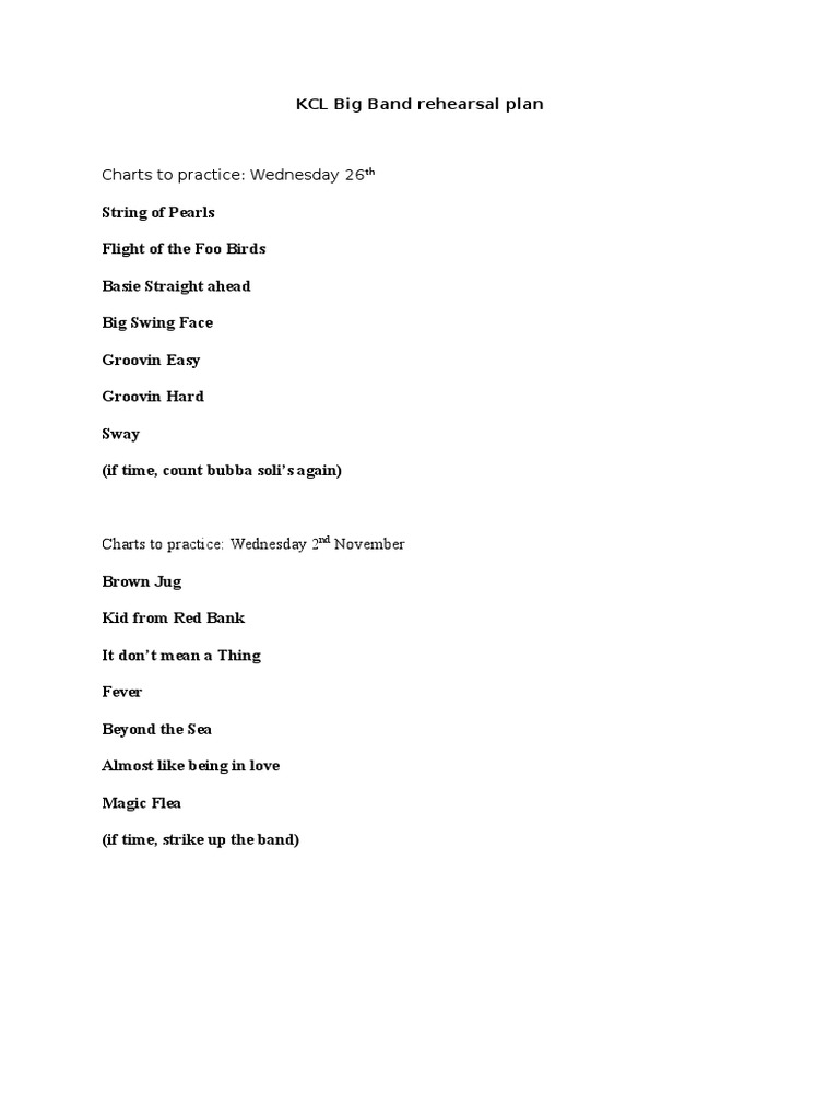 KCL Big Band Rehearsal Plan | PDF