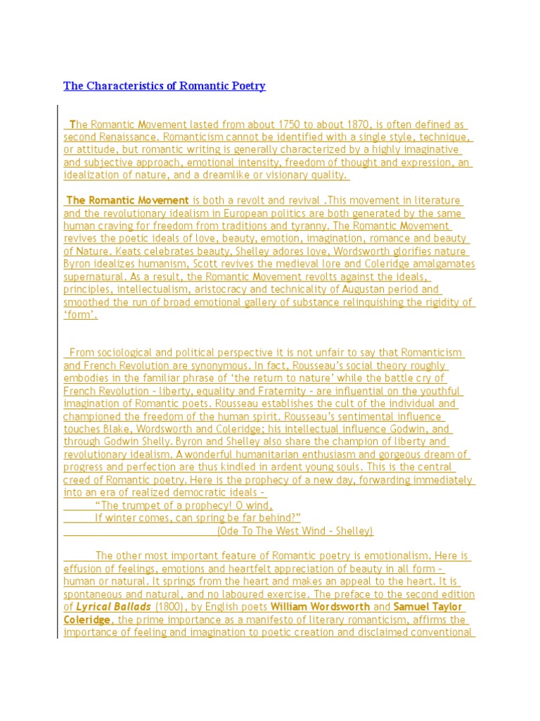 The Characteristics of Romantic Poetry | PDF | Romanticism | Samuel ...