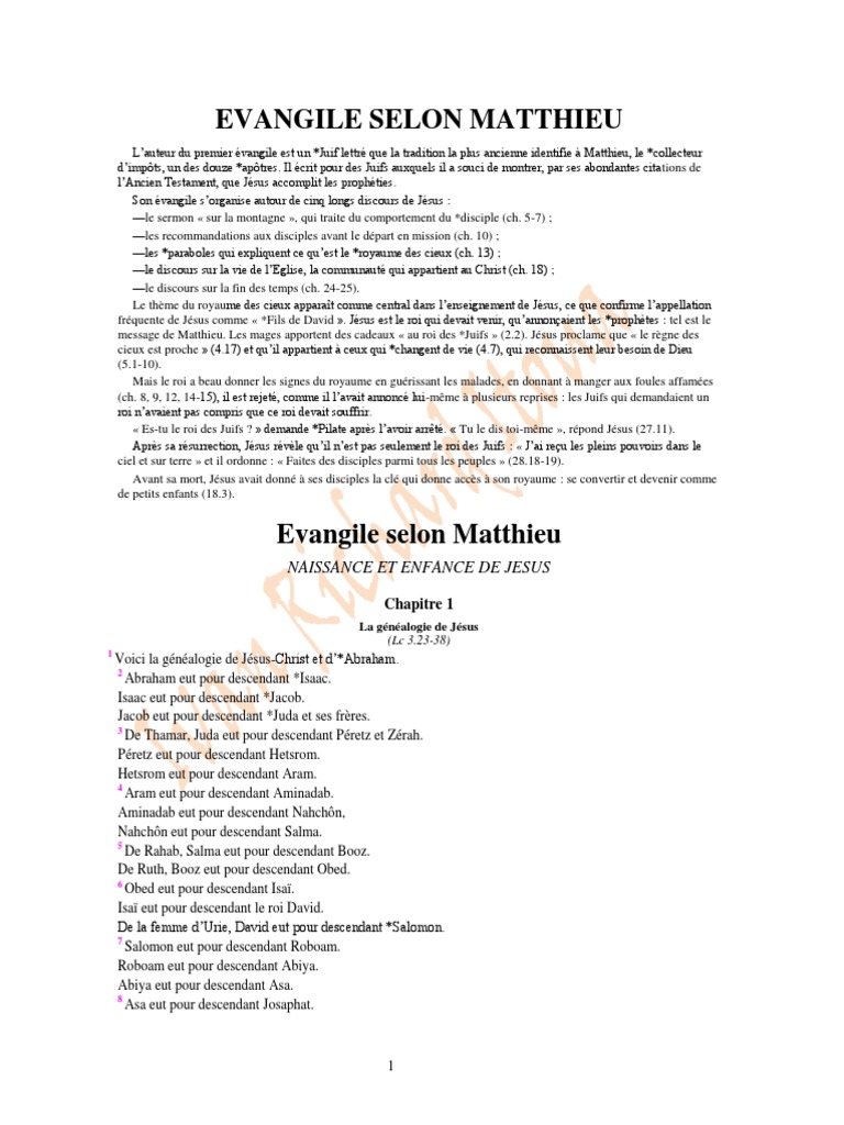Évangile selon Matthieu : Naissance de Jésus | PDF | Rois mages ...