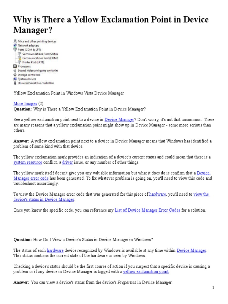 Why Is There A Yellow Exclamation Point in Device Manager | PDF ...