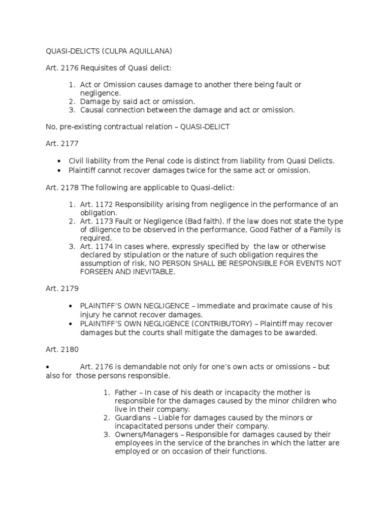 Quasi Delict Reviewer | Negligence | Damages