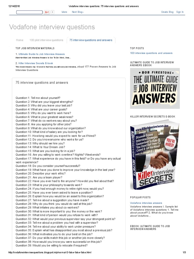 Vodafone Interview Questions & Answers | PDF | Job Interview | Interview