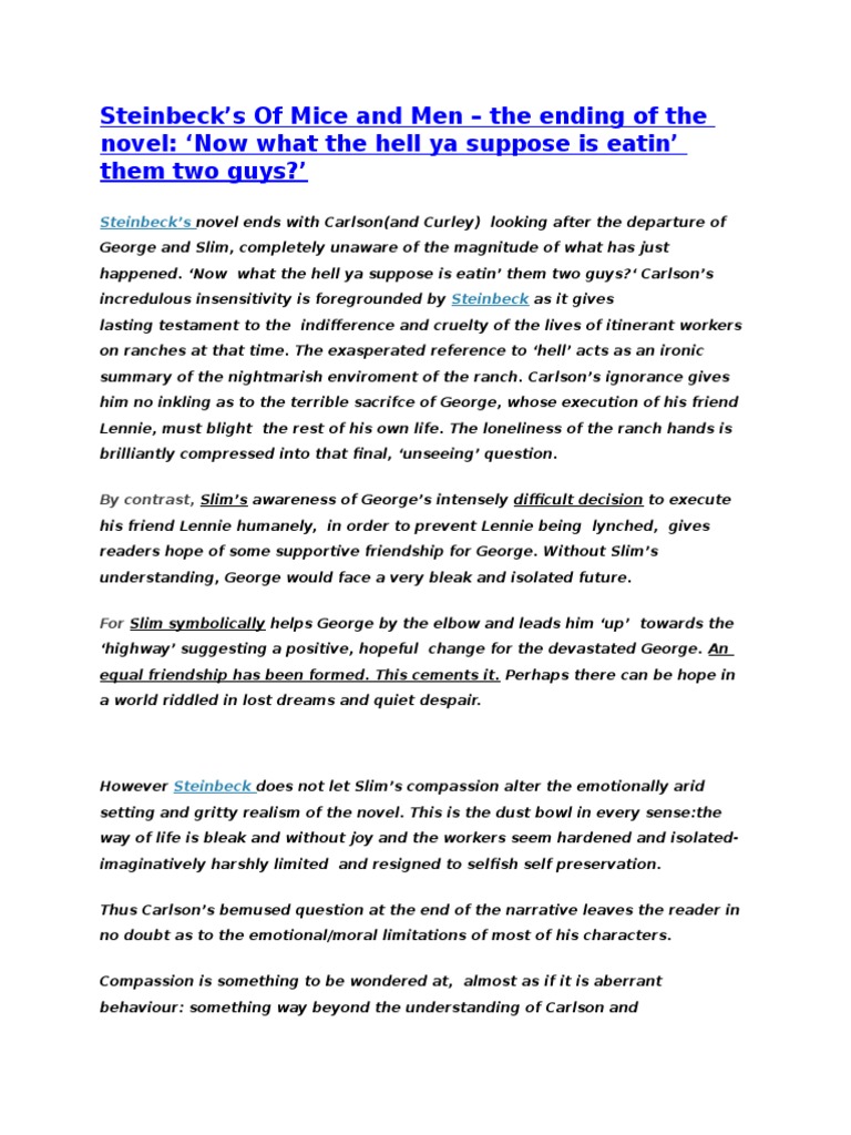 Steinbeck's of Mice and Men - The Ending of The Novel: Now What The ...