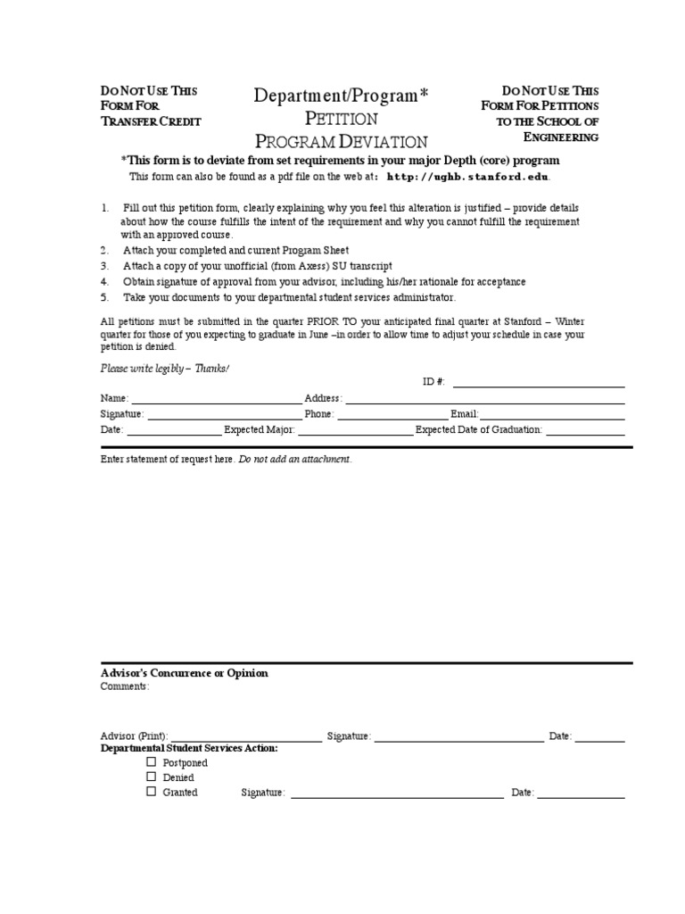 Petition Form for Program Deviations from Major Depth Requirements | PDF