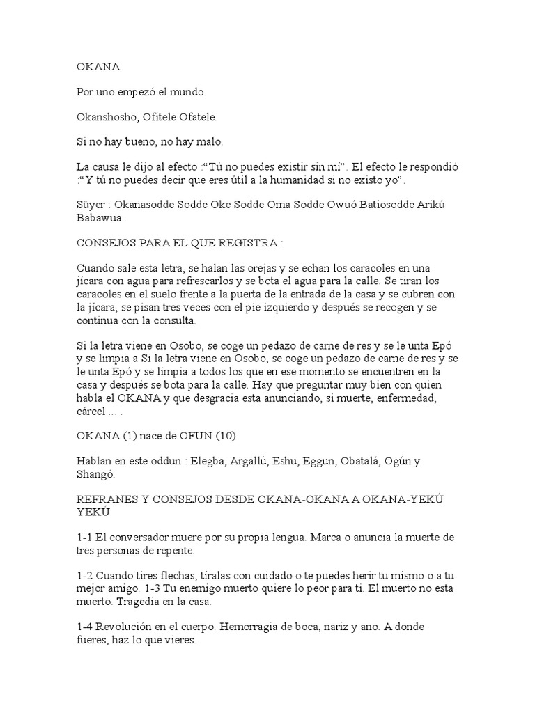 Okana, Eyioko y Obara | PDF | Religión y creencia | Bienestar
