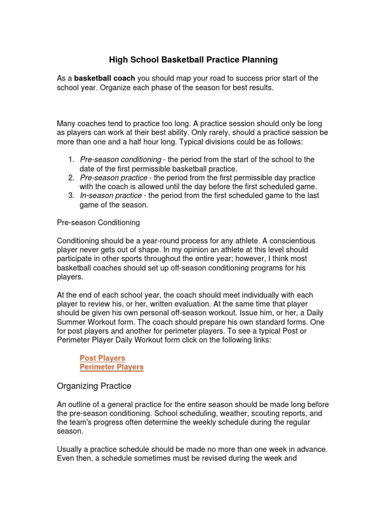 High School Basketball Practice Plan PDF Free Download | Team Sports ...