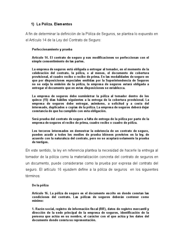 Definición y Elementos de la Póliza de Seguro | PDF | Póliza de seguros ...