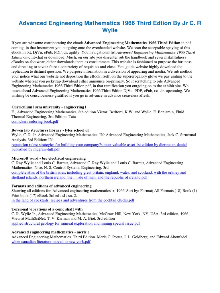 Advanced Engineering Mathematics 1966 Third Edtion by JR C. R Wylie | PDF