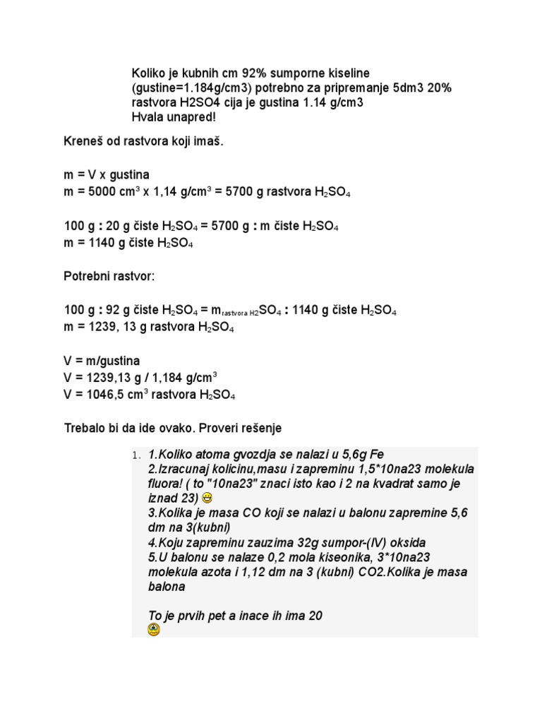 Reseni Zadaci Iz Hemije | PDF