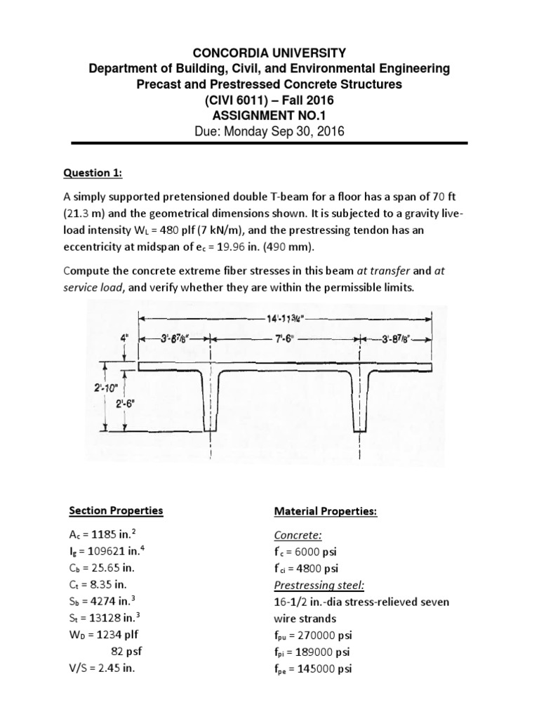 Assignment #1 Prestressed Concrete | PDF