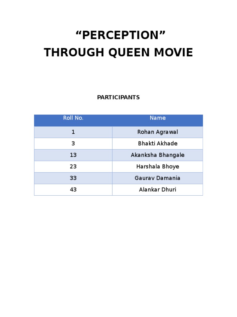 "Perception" Through Queen Movie: Roll No. Name | PDF | Perception ...