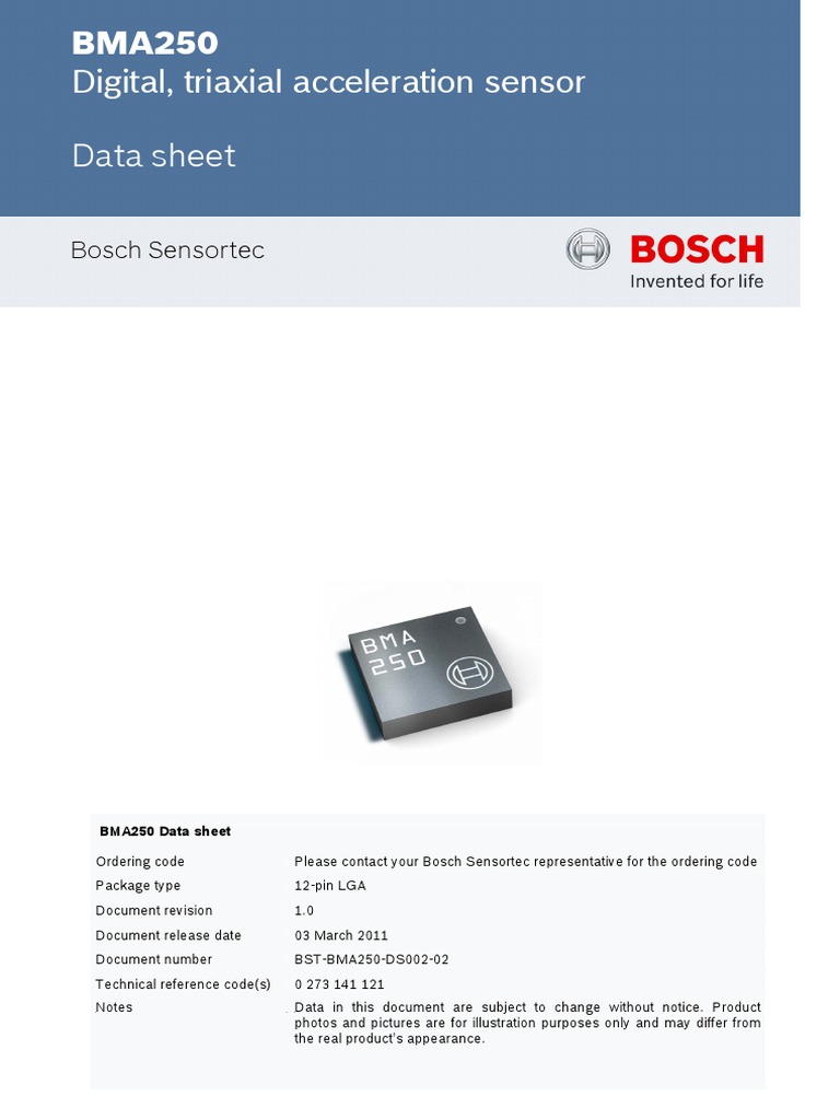 BMA250 Digital, Triaxial Acceleration Sensor Data Sheet: Bosch Sensortec | PDF | Computer Data ...