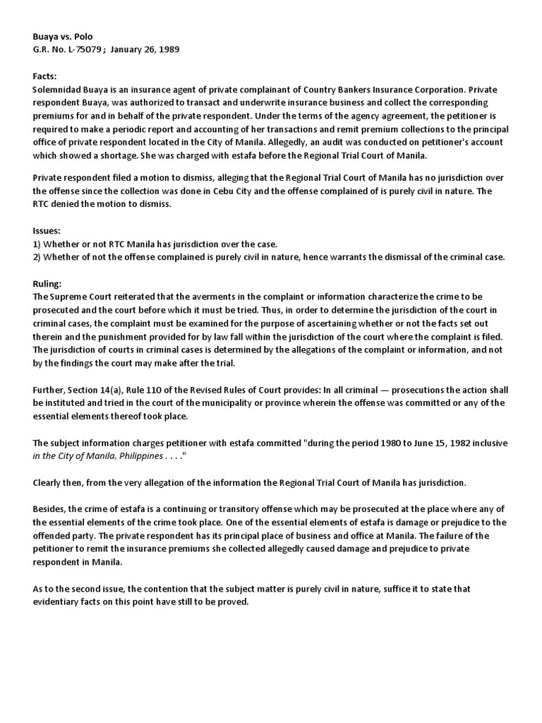 Buaya vs. Polo Case Digest | PDF | Complaint | Prosecutor