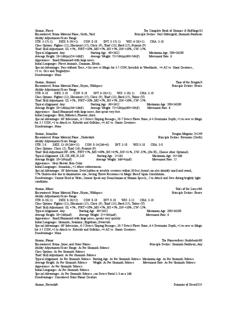 AD&D Gnome Gnomishkind | PDF | Dungeons & Dragons Creatures | Dungeons ...