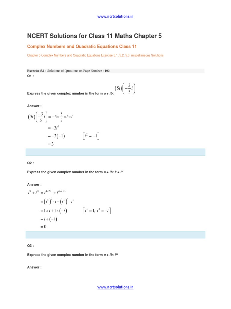CH 05 Complex Nos. Quadratic Eqs | PDF | Quadratic Equation | Complex Number