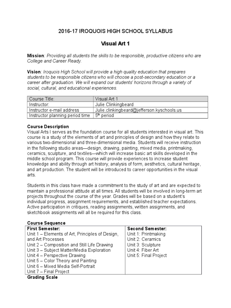 Visual Art 1 Syllabus | PDF | Career & Growth | Art