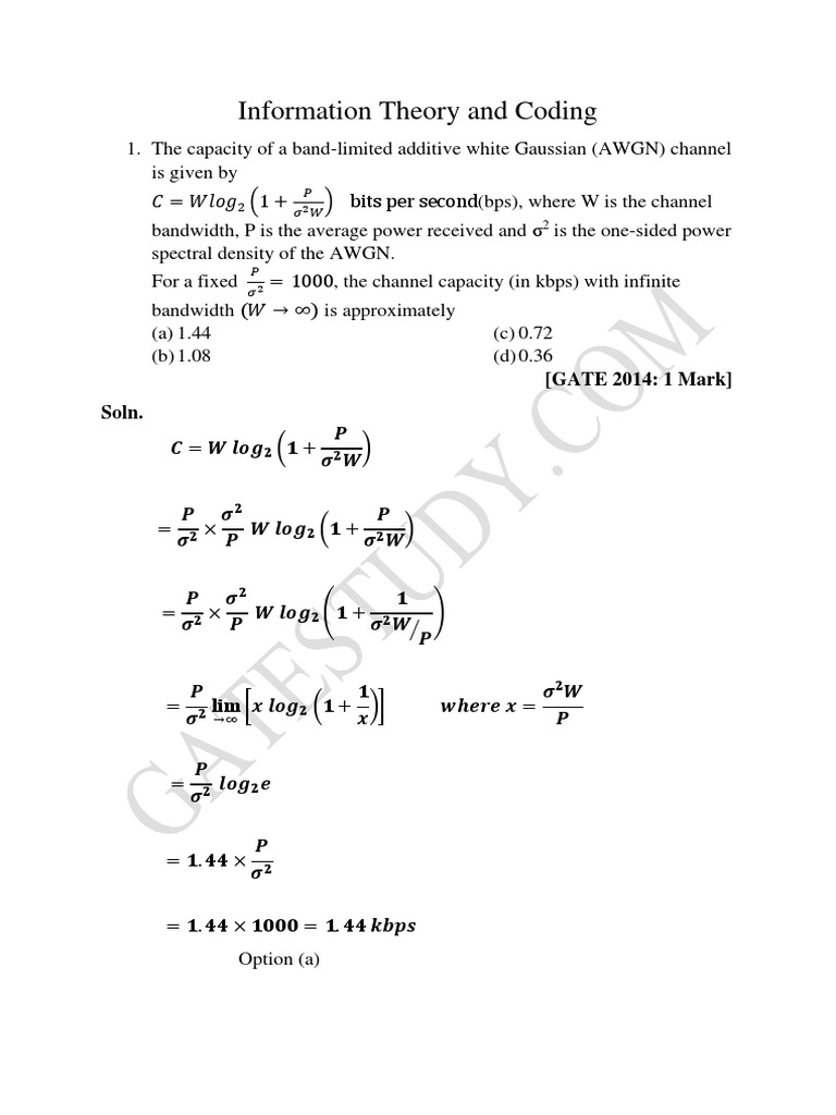 Information Theory Coding | PDF | Signal To Noise Ratio | Bit