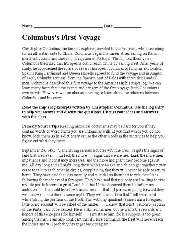 Columbus's First Voyage | PDF | Voyages Of Christopher Columbus ...