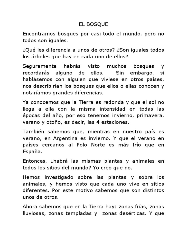 Comprensión Lectora EL Bosque | Plantas | Arboles