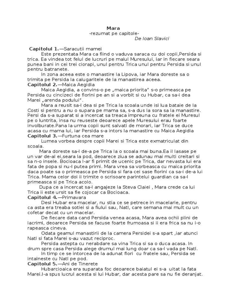 Mara Rezumat Capitole PDF | PDF