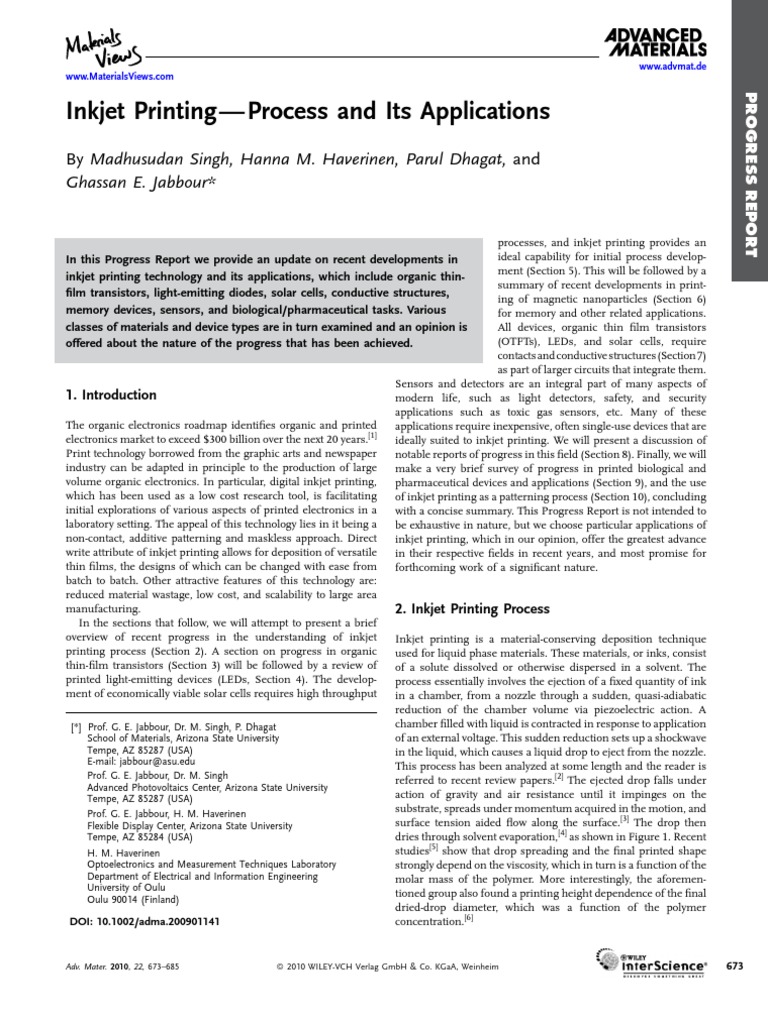 Inkjet Printing-Process and Its Applications | PDF | Nanoparticle | Oled