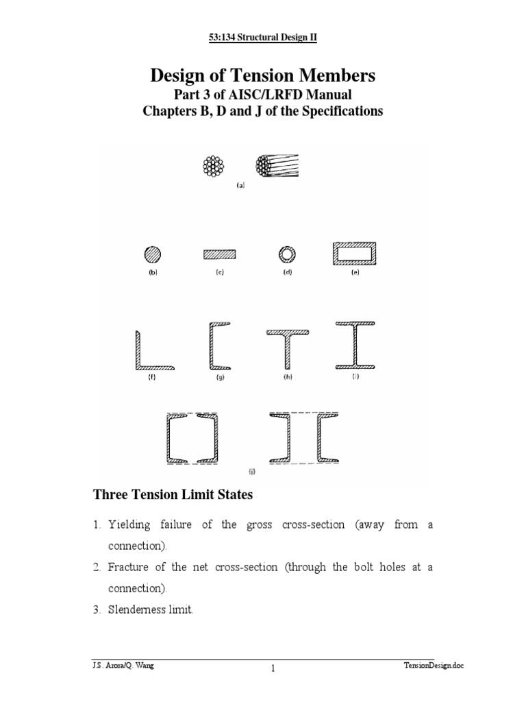 Design of Tension Members: Part 3 of AISC/LRFD Manual Chapters B, D and ...