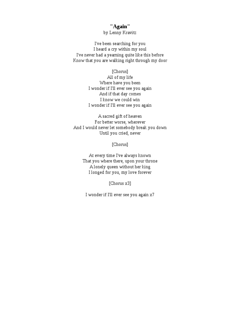 Lenny Kravitz - Again - Lyrics PDF | PDF