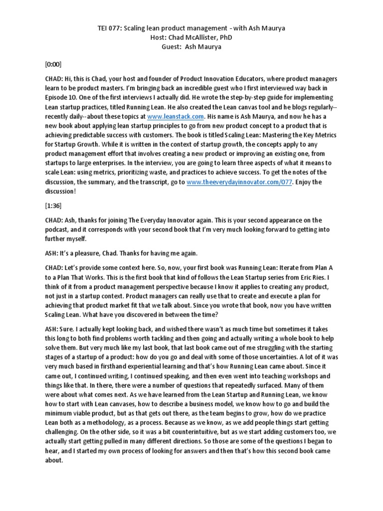 Scaling Lean (Interview With Author) PDF | PDF | Lean Startup | Lean Manufacturing