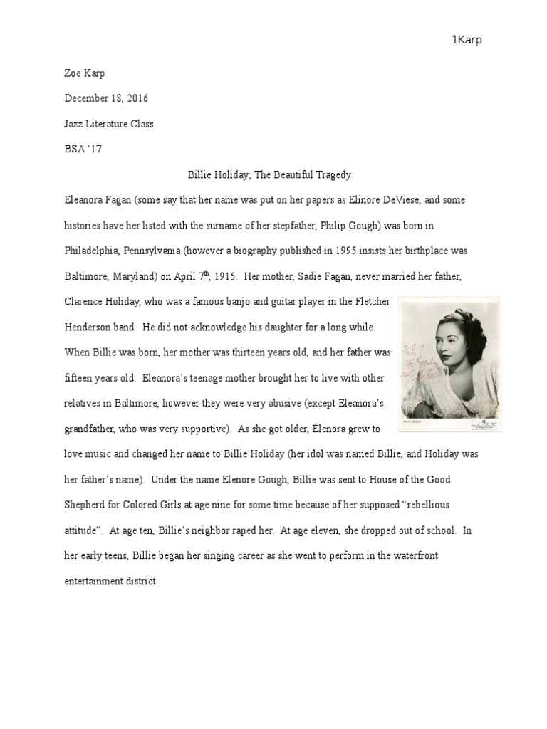 Billie Holiday Research Essay | PDF | Jazz | American Styles Of Music
