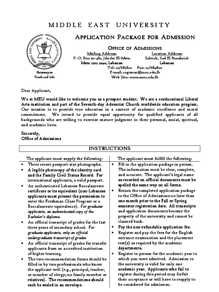 Application Package | PDF | University And College Admission ...