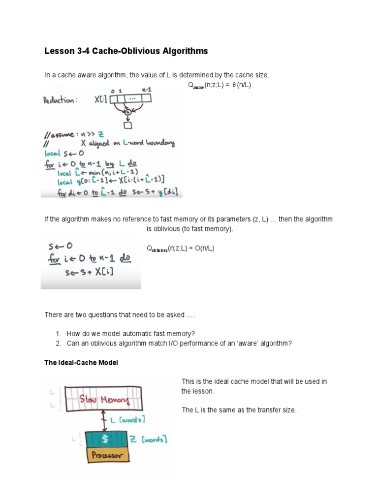 Lesson 3 4 Cache Oblivious Algorithms: The Ideal Cache Model | PDF | Cpu Cache | Areas Of ...