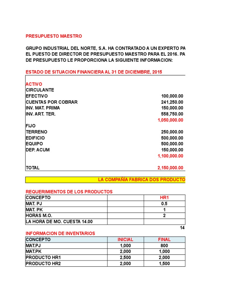 Caso Presupuesto Maestro | PDF