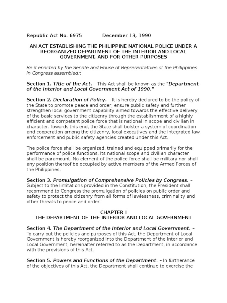 Republic Act No 6975 | PDF | Inspector | Security Guard